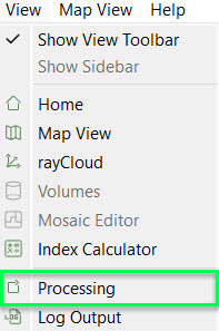 Menu View > Processing - PIX4Dmapper